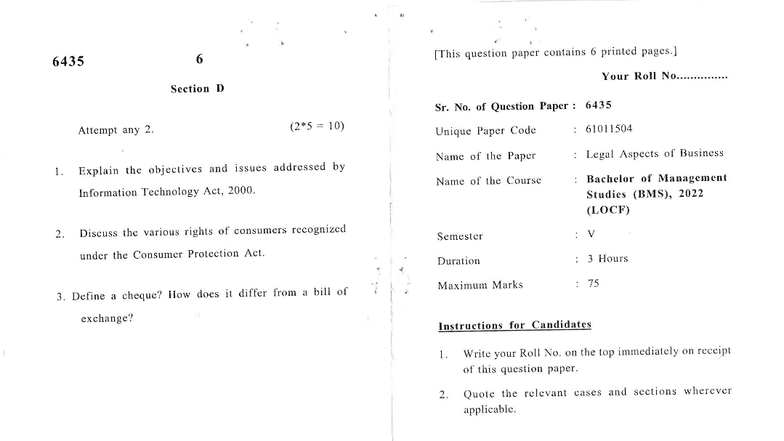 BMS 6435 - Legal Aspects of Business Question Paper 2022 - Studocu