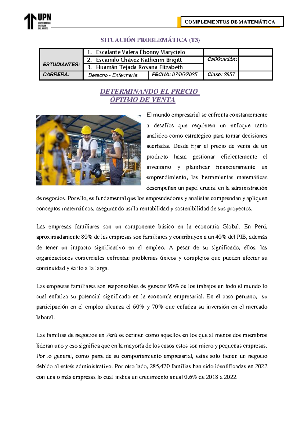 Determinación del Precio Óptimo de Venta en Empresas Familiares (T3 ...