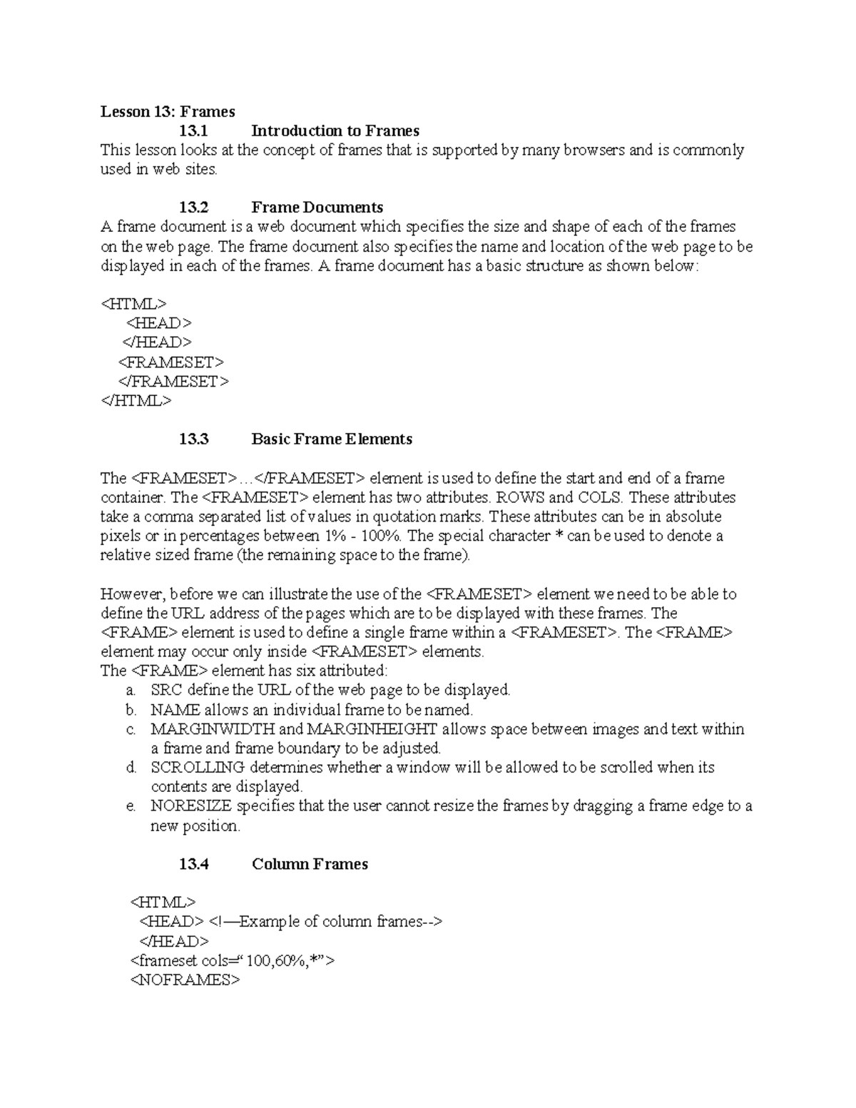 L13: Lesson on Frames - Structure and Elements Overview - Studocu