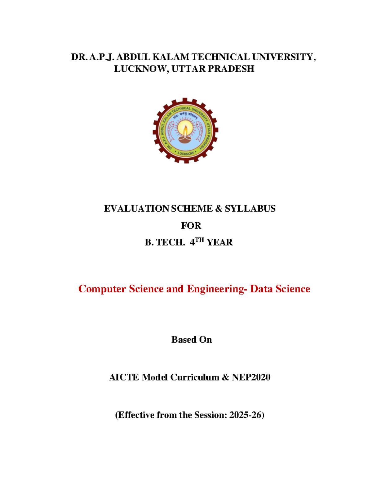 B. Tech 7th Sem Syllabus: Computer Science & Data Science (NEP2020 ...