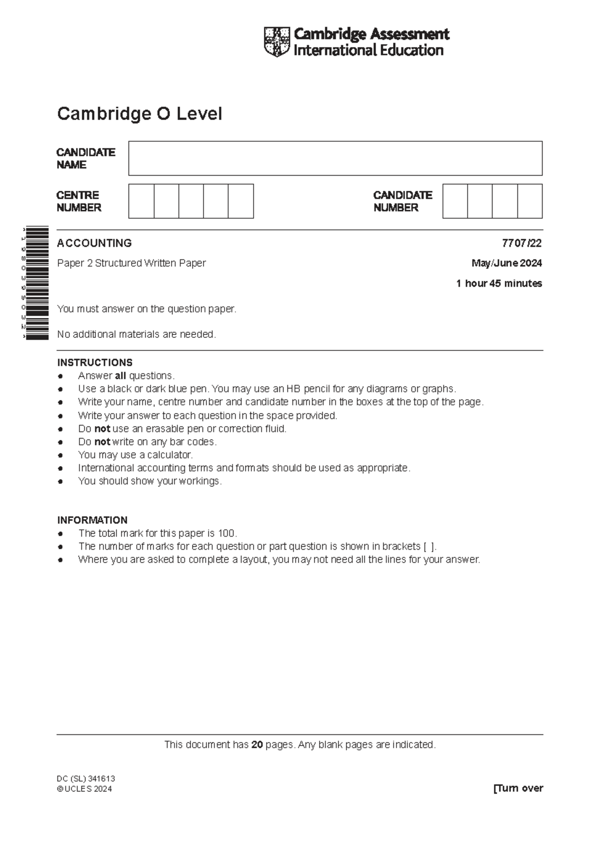 Cambridge O Level 1 9 8 0 3 9 5 0 3 2 ACCOUNTING Paper 2 Structured ...