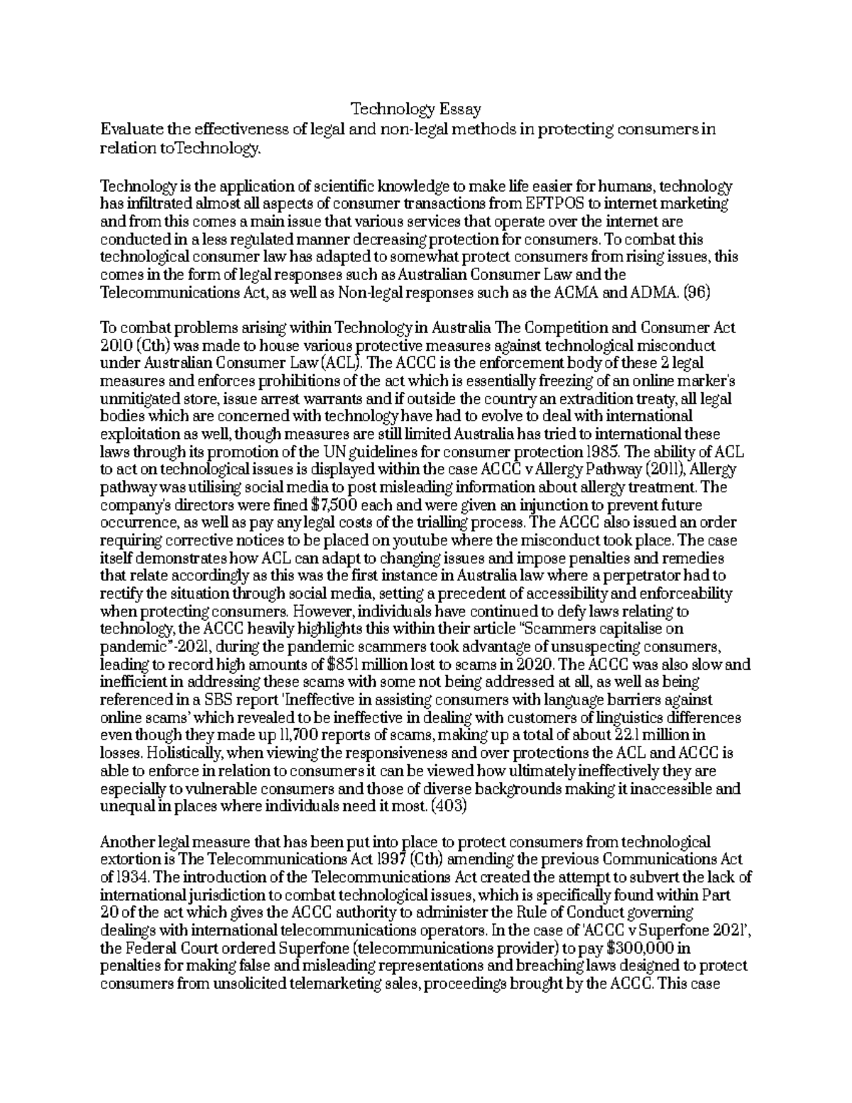 Technology Essay: Evaluating Legal & Non-Legal Consumer Protection ...