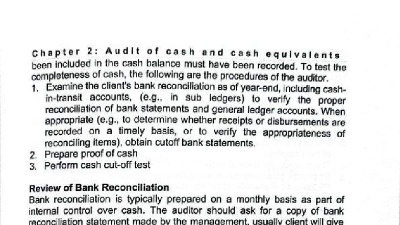 Chapter 2: Audit of Cash & Cash Equivalents - Procedures & Analysis ...