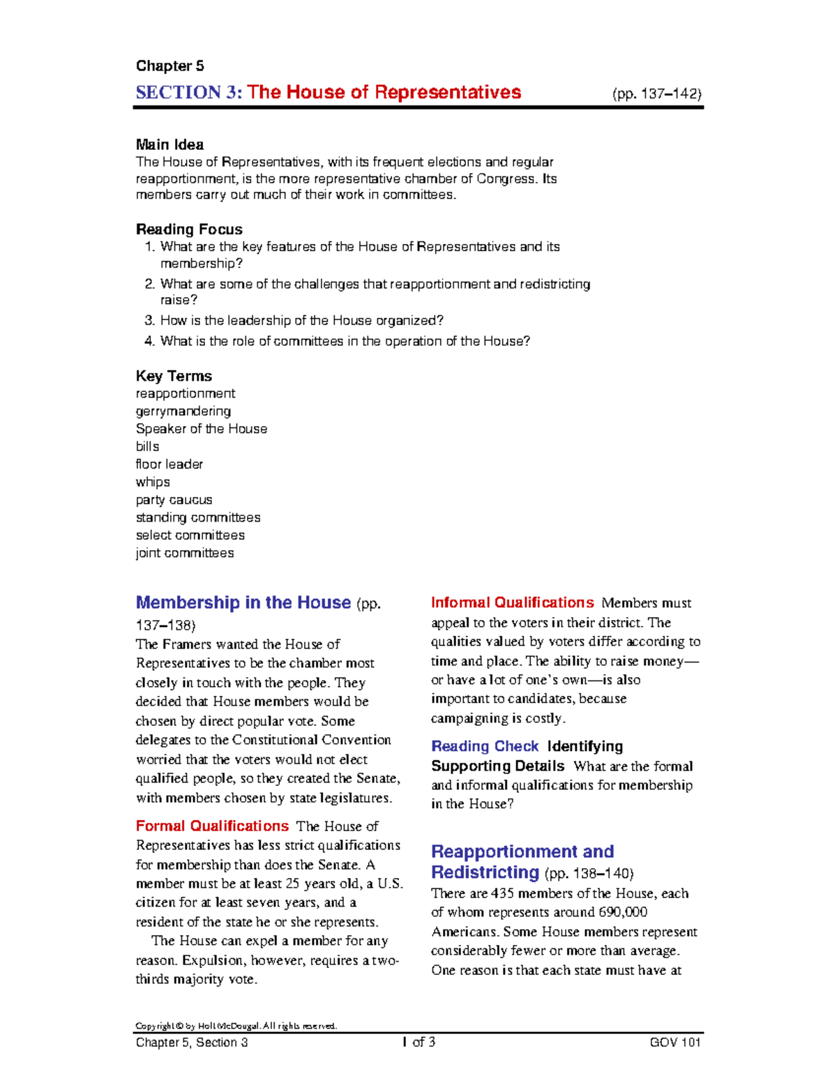 Holt Mcdougal Chapter 5 Section 3 - Chapter 5 SECTION 3: The House of ...