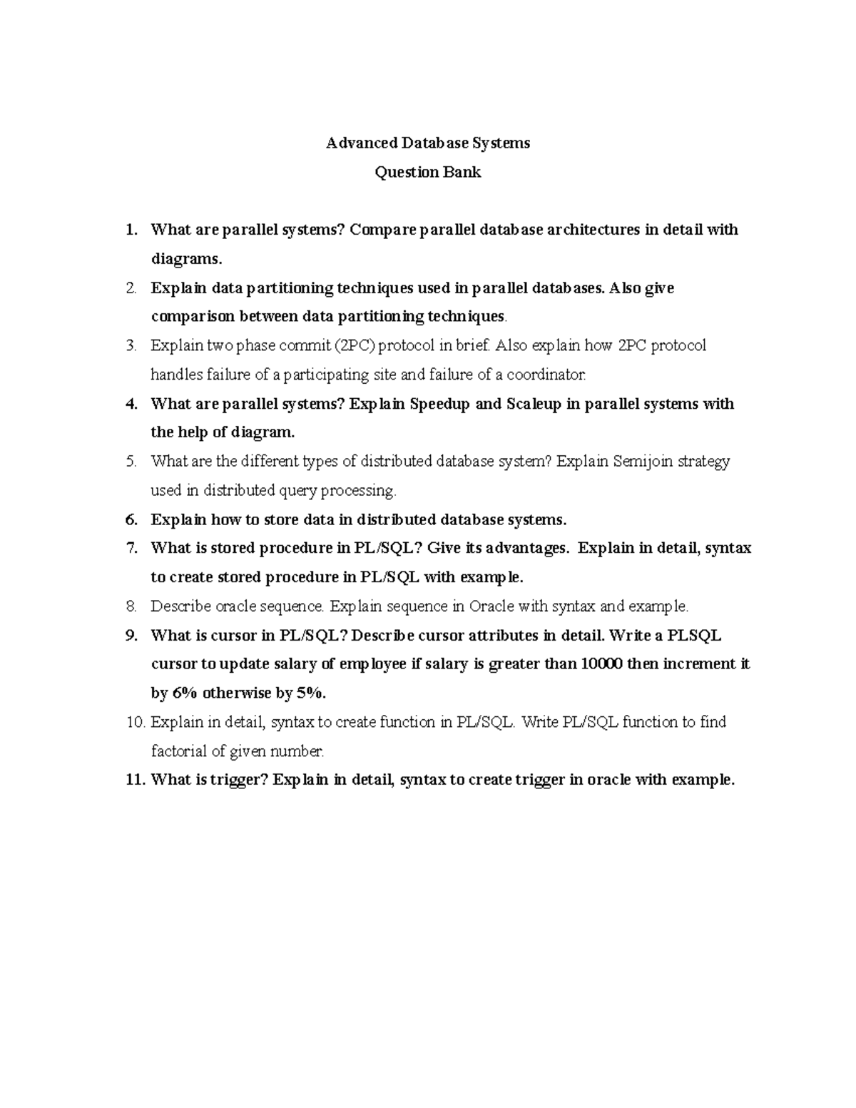 Qb ads - qp paer - Advanced Database Systems Question Bank What are ...