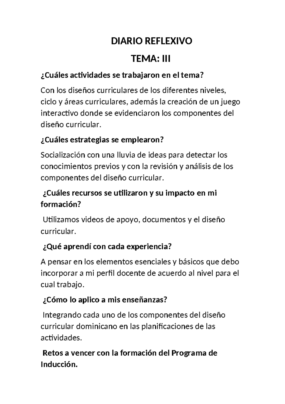 Diario Reflexivo tema 2 - DIARIO REFLEXIVO TEMA: III ¿Cuáles ...