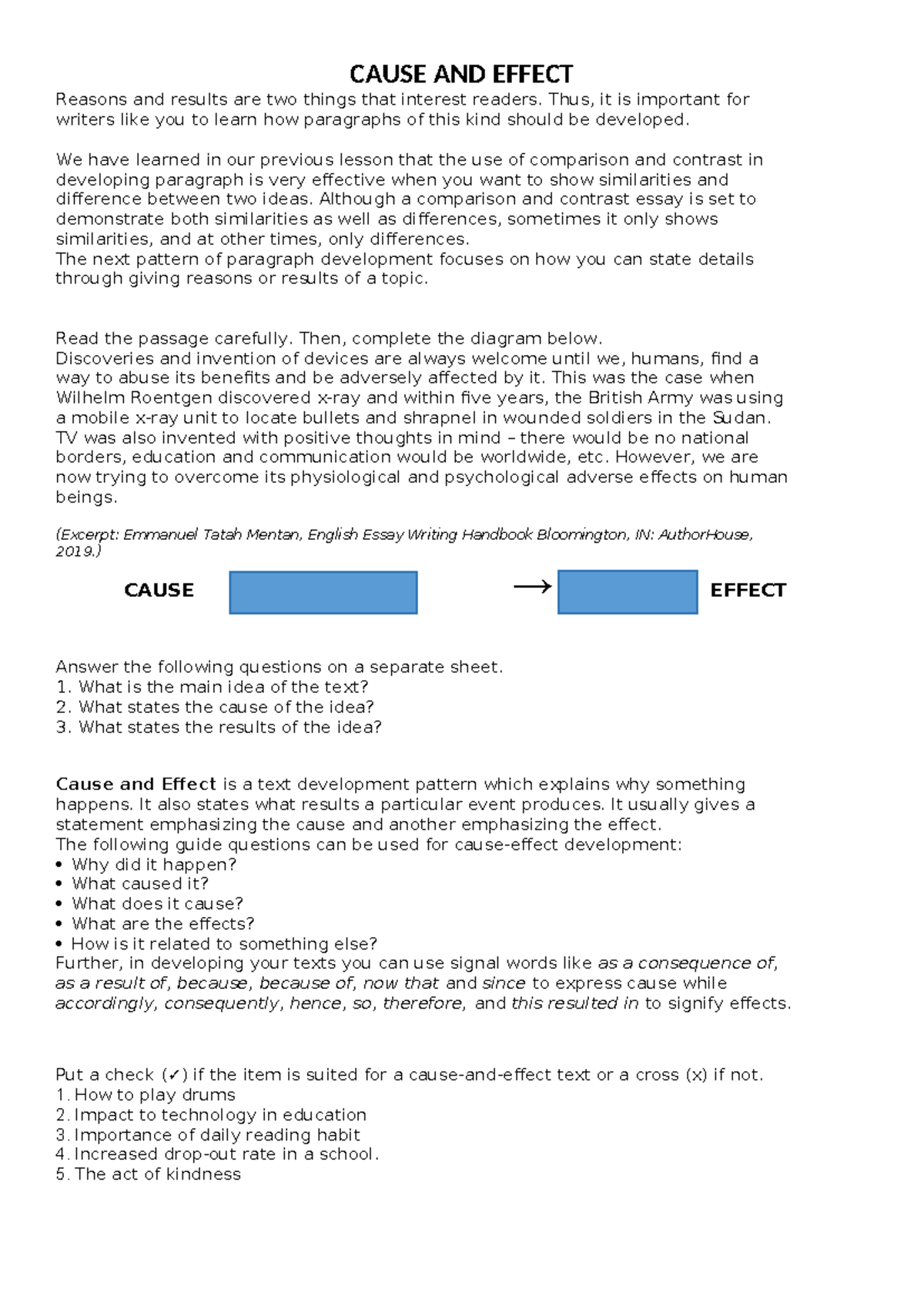 Lesson 6: Understanding Cause and Effect in Writing - Studocu