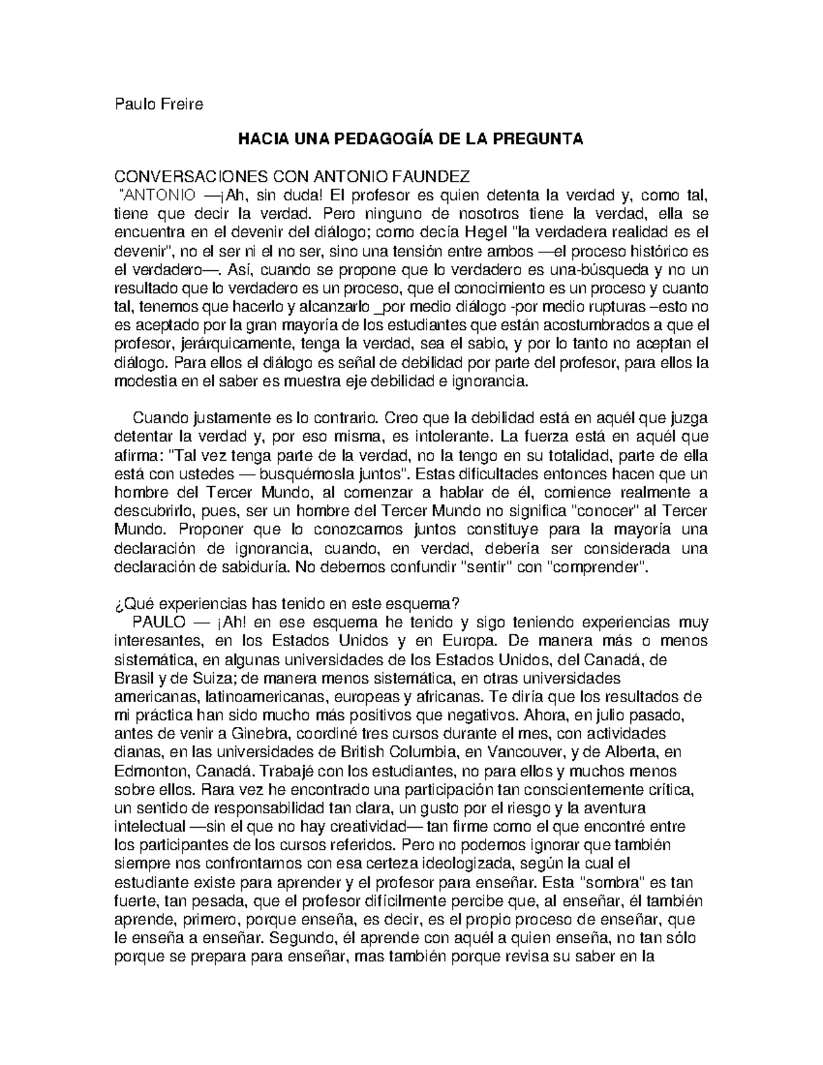 17 Paulo Freire - Hacia una Pedagogía de la Pregunta: Diálogo y ...