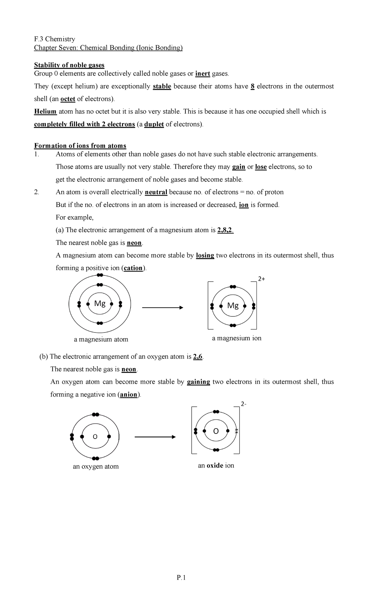 F.3 Chemistry Chapter 7: Ionic Bonding and Noble Gas Stability - Studocu
