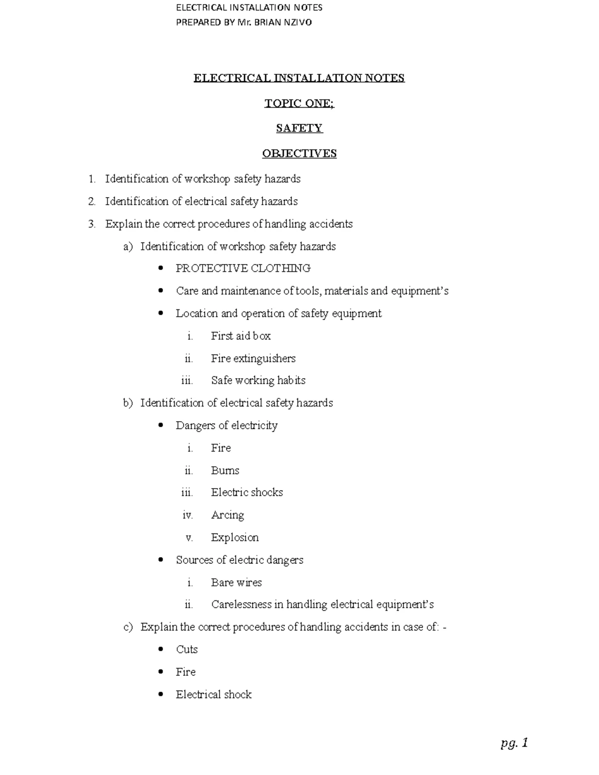 Electrical Installation Notes - PREPARED BY Mr. BRIAN NZIVO ELECTRICAL ...