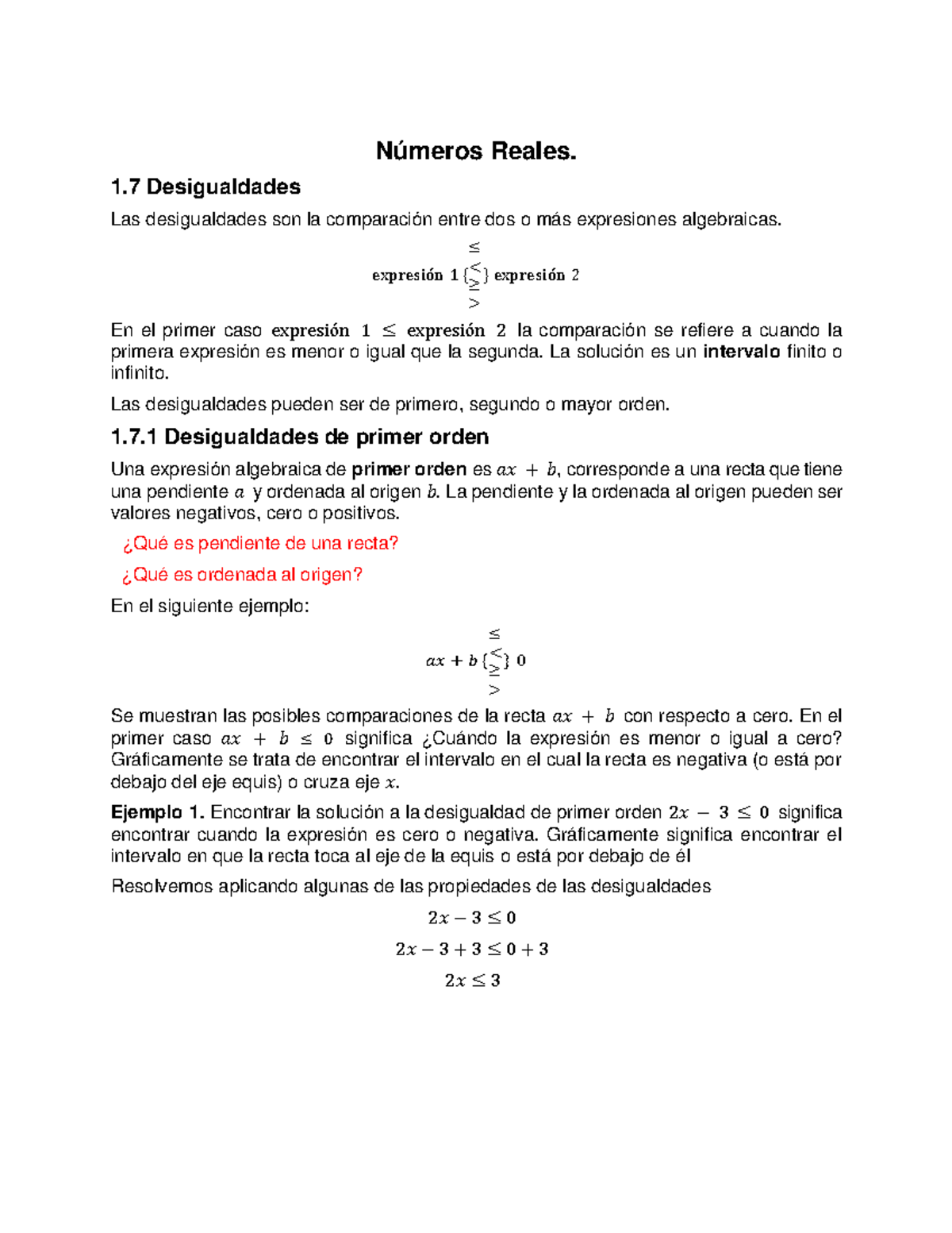 Estudio sobre Desigualdades en Números Reales - Matemáticas 101 - Studocu