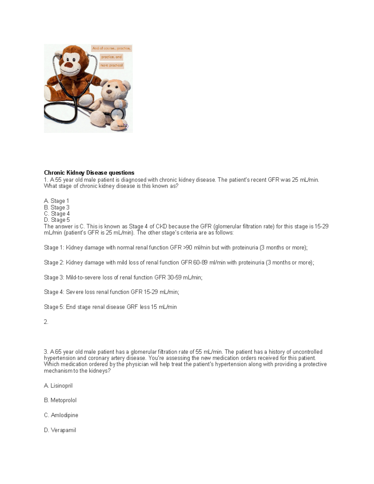 Final Exam Practice Questions for Chronic Kidney Disease (CKD) - Studocu