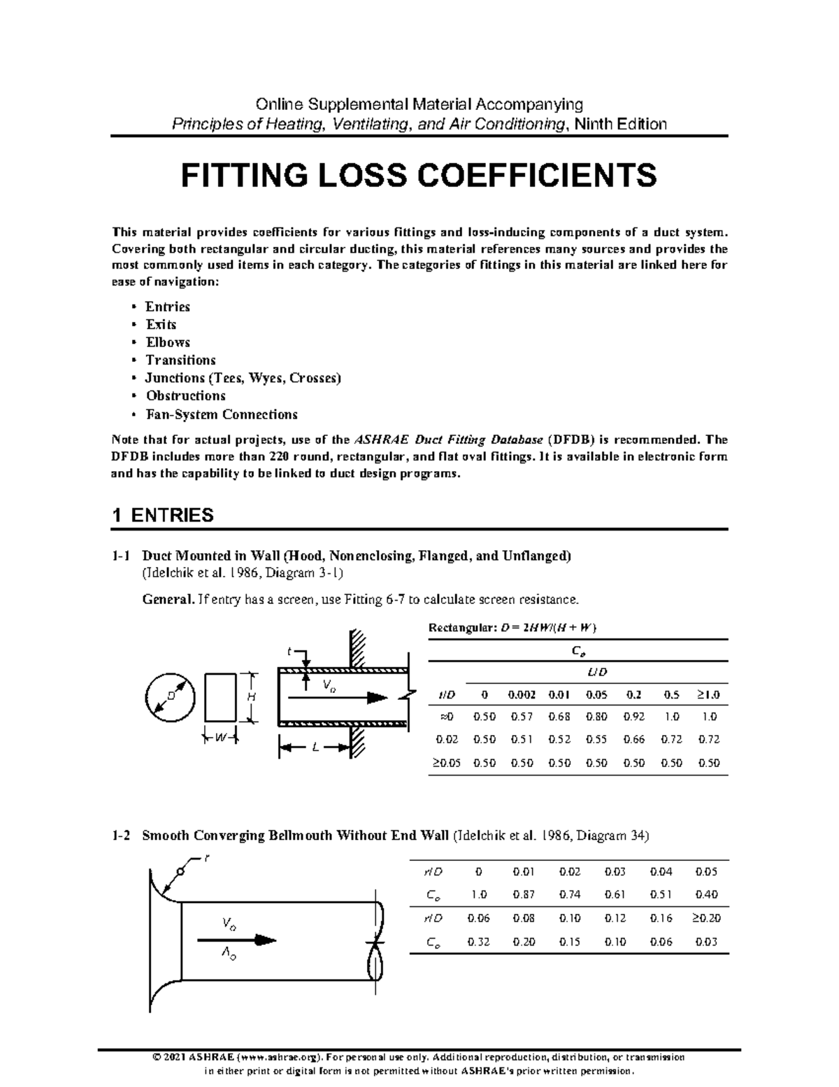 Duct Fitting Loss Coefficients for HVAC Systems: ASHRAE Insights - Studocu