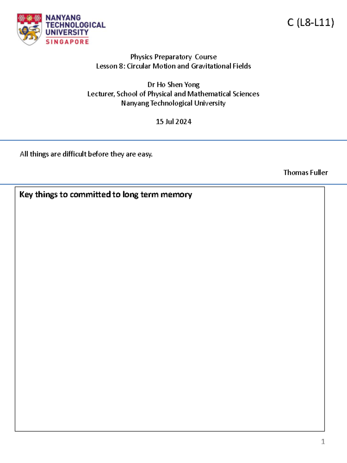 C Physics Preparatory Course Lesson 8: Circular Motion & Gravity - Studocu