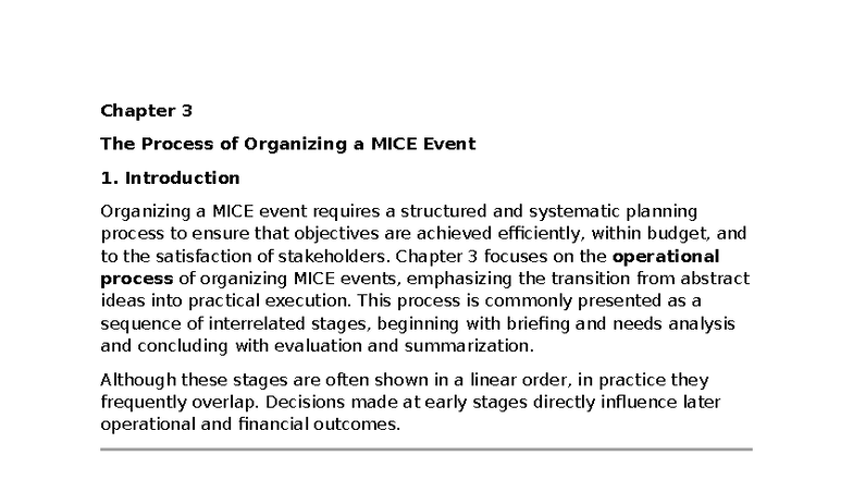 Chapter 3 - Organizing MICE Events: A Structured Approach - Studocu