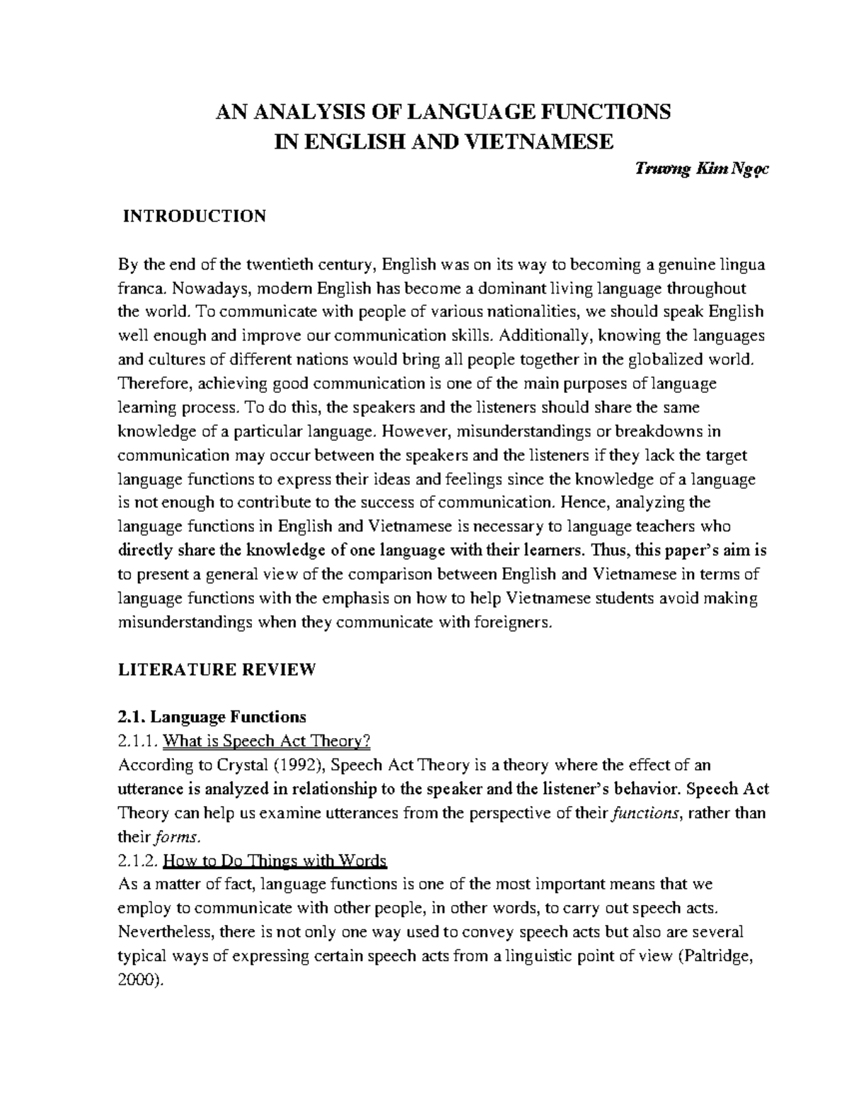 Language Functions: A Comparative Study of English and Vietnamese - Studocu