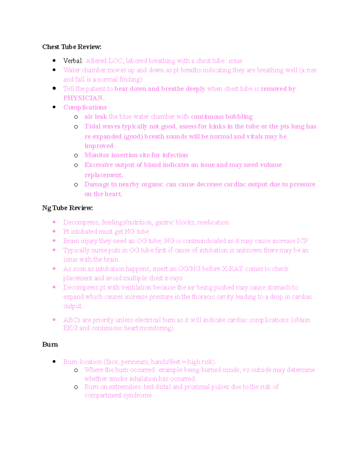 Exam 2 Review: Chest Tube & NG Tube Management in Critical Care - Studocu