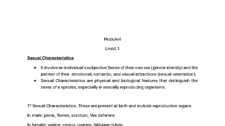 Module 4 Unit 4.1: Sexual Characteristics and Human Behavior - Studocu