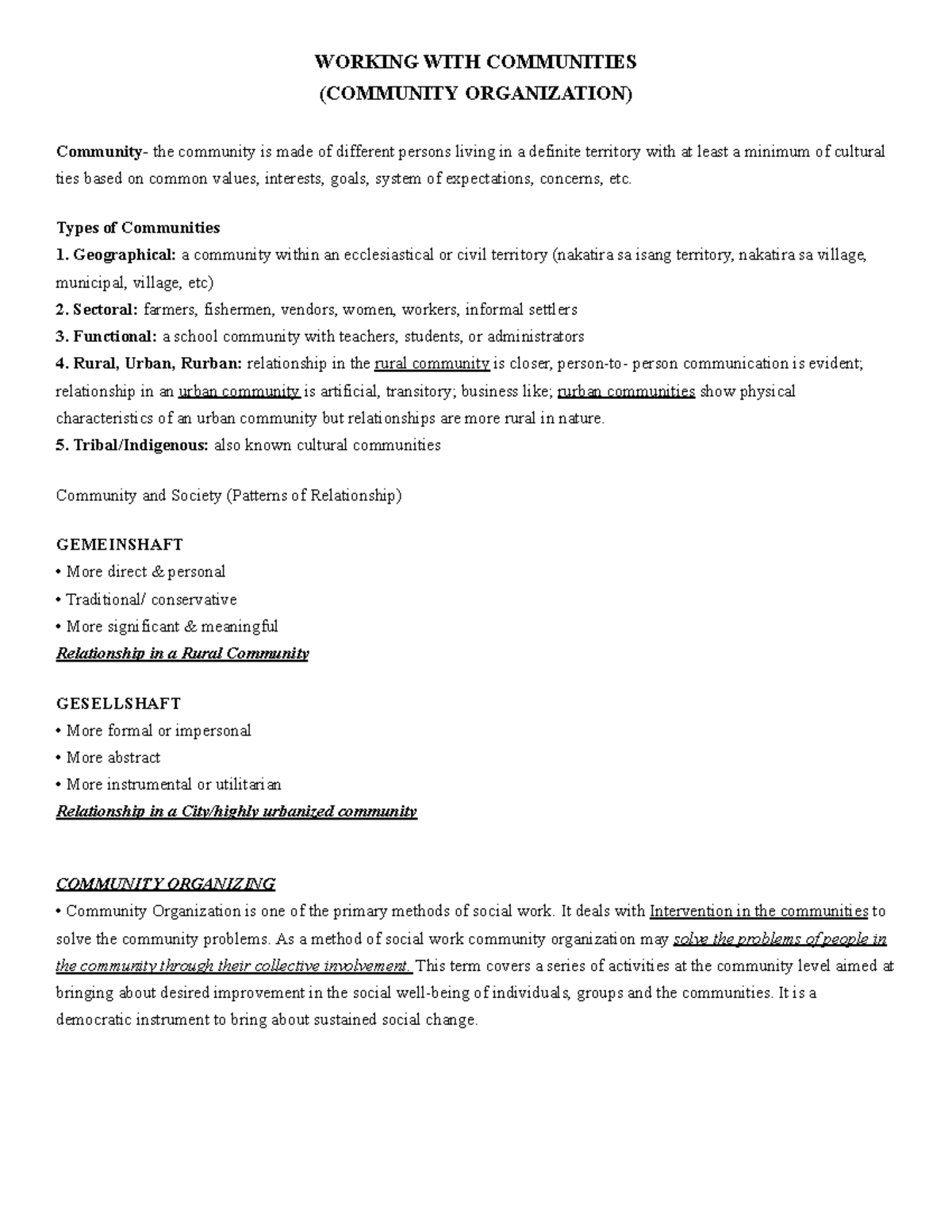 Community- Organization - WORKING WITH COMMUNITIES (COMMUNITY ...