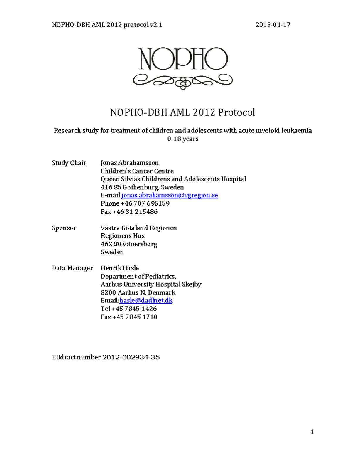 NOPHO AML 2012 Protocol V2.1: Research on Pediatric AML Treatment - Studocu