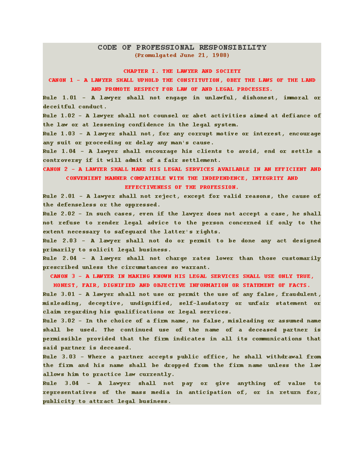 CODE OF Professional Responsibility - CODE OF PROFESSIONAL ...