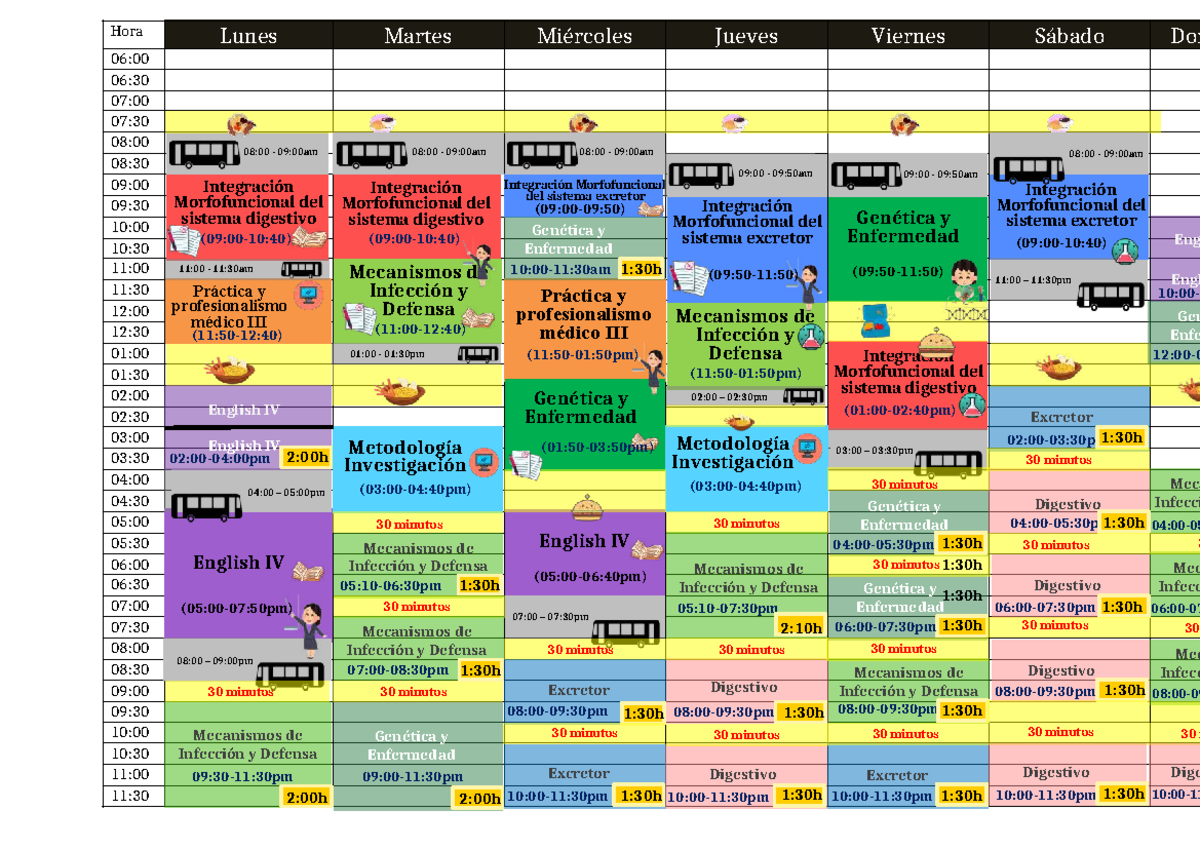 Horario Semanal de Clases: Integración y Mecanismos (2023) - Studocu