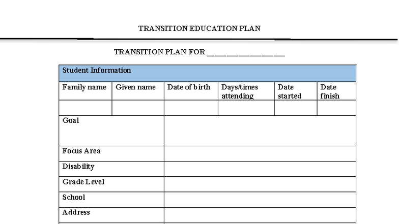 Transition Education Plan Final - TRANSITION EDUCATION PLAN TRANSITION ...