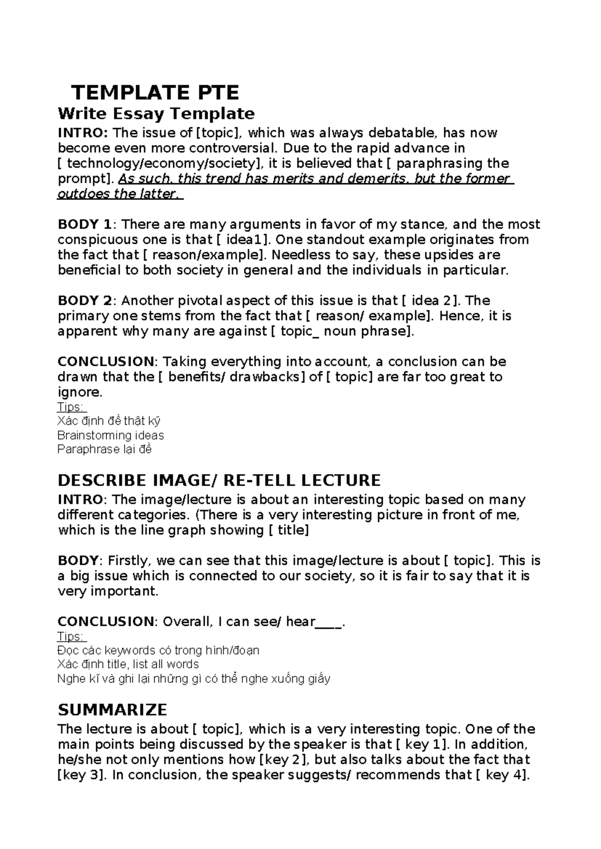 Template PTE: Essay Structure and Tips for Writing - Studocu