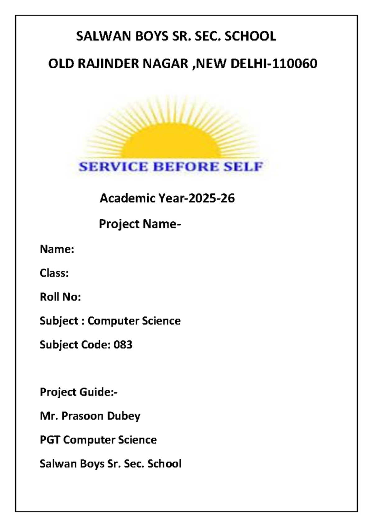 Computer Science Project File & Certificate - Class XII (Code: 083 ...