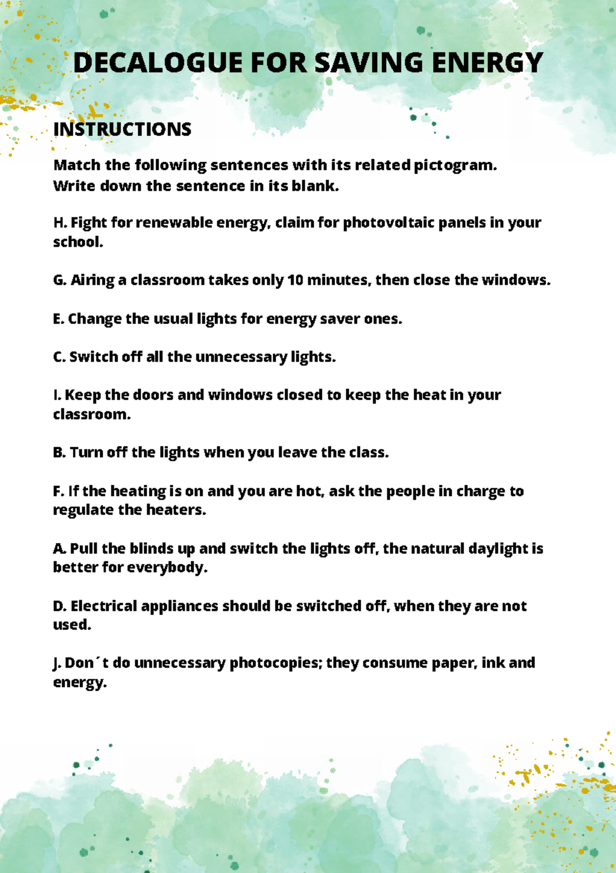 Decalogue for Saving Energy: Worksheet 2 Instructions - Studocu