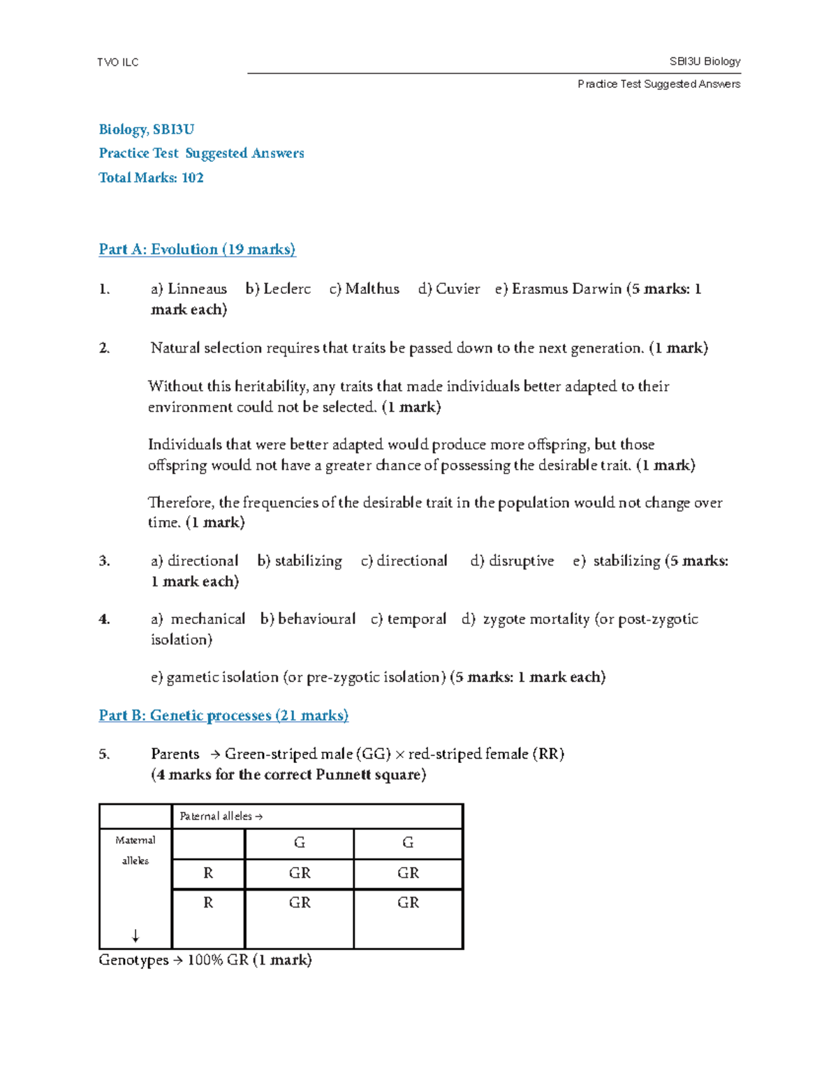 SBI3U Practice Test Answers - Health Science Evolution & Genetics - Studocu