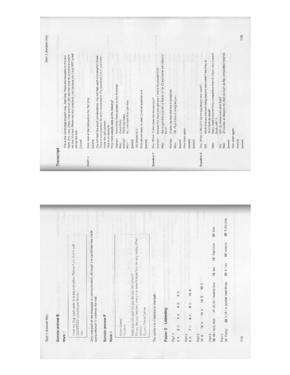 Cambridge English: Key Test 1 Answer Key & Transcript - Studocu
