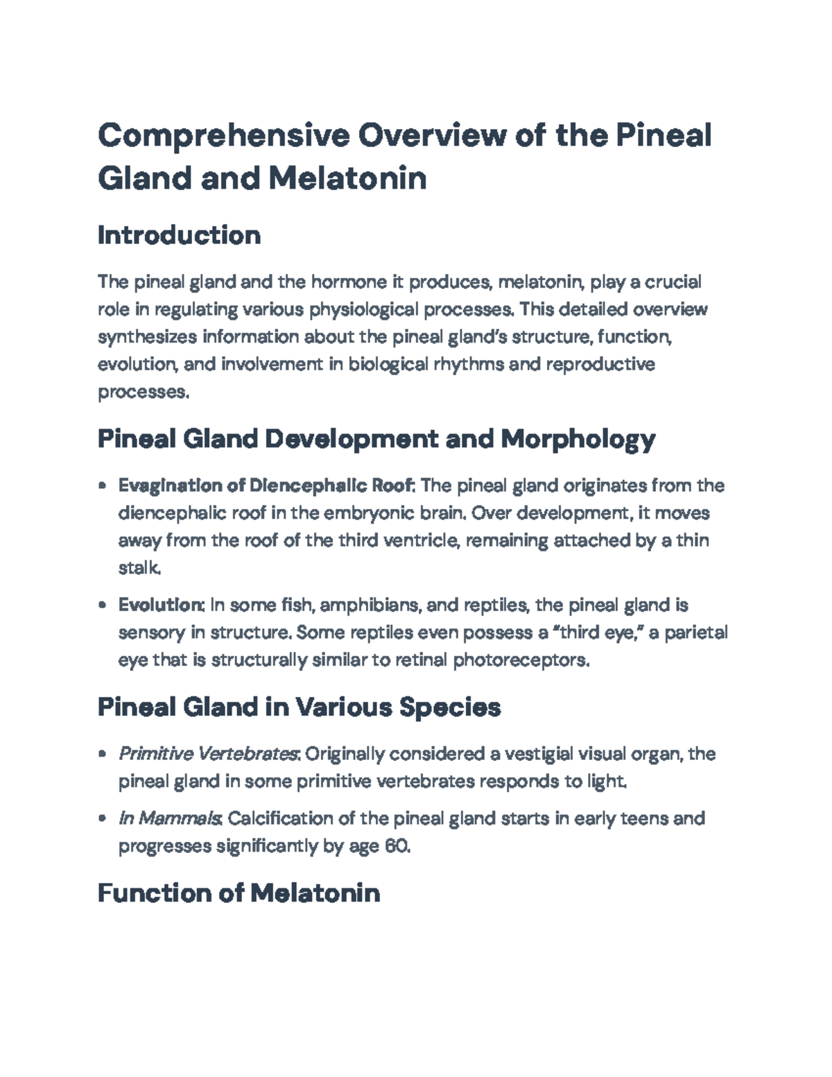 Pineal Gland & Melatonin: Functions, Evolution, and Pathophysiology ...