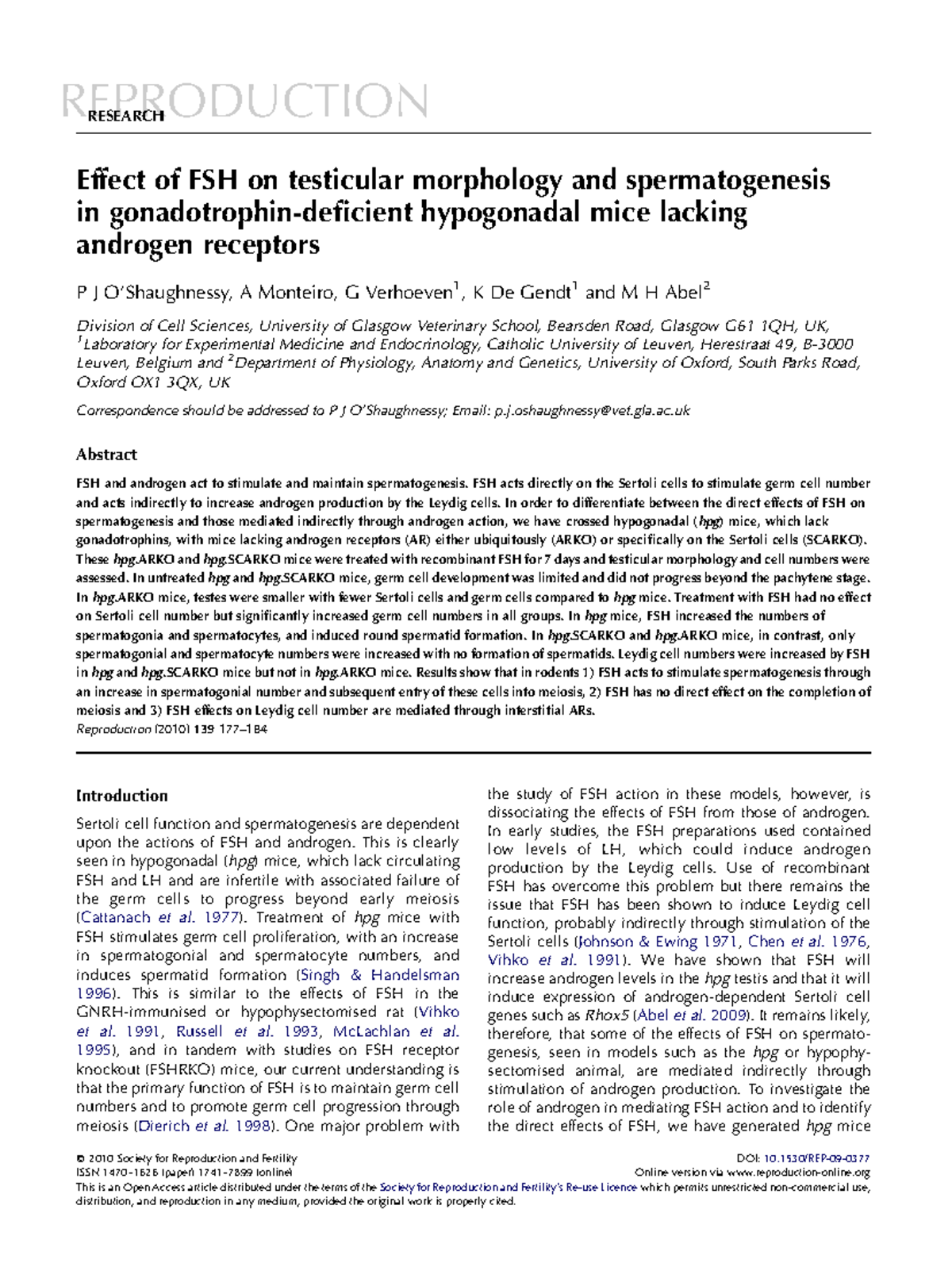 REPRODUCTION RESEARCH: FSH Impact on Testicular Morphology in ...