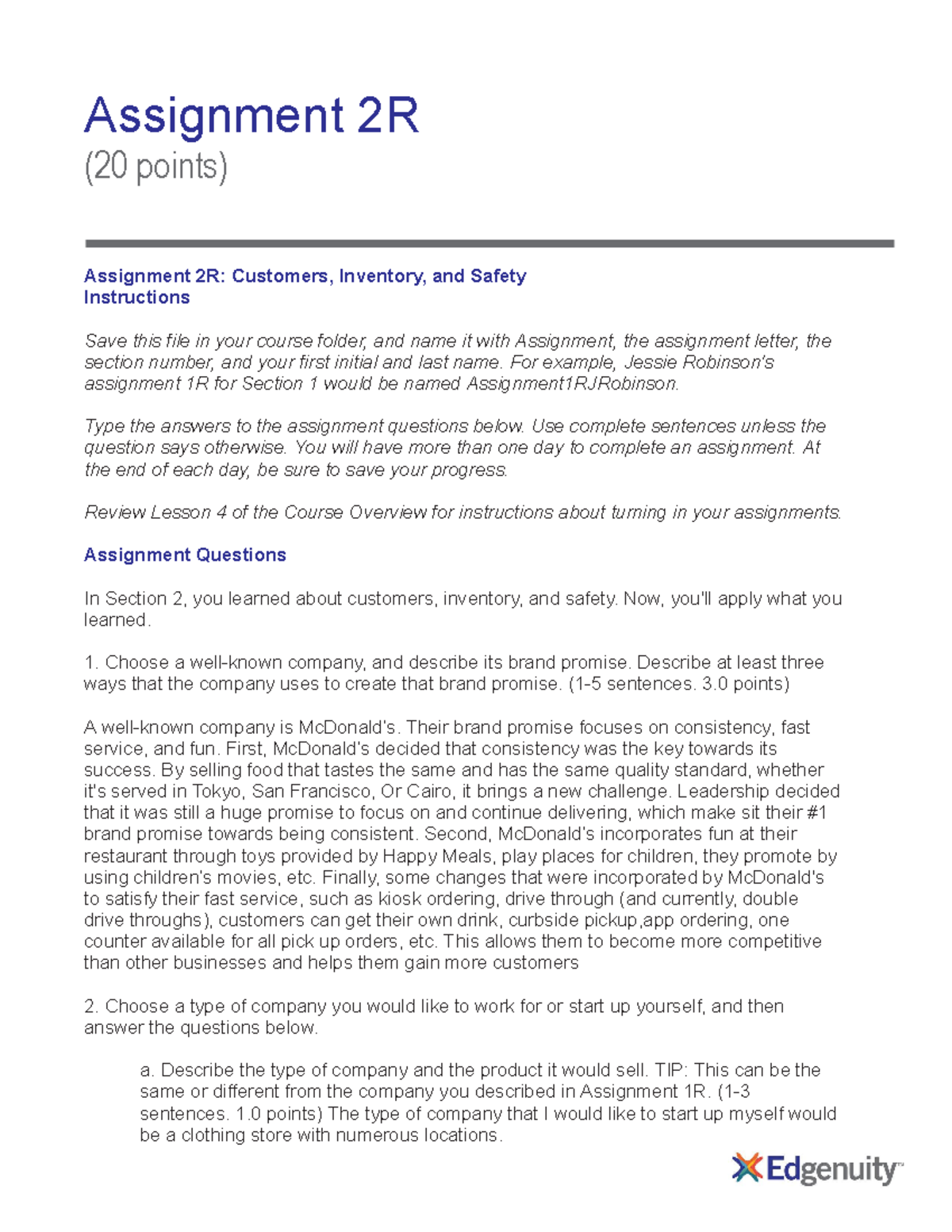 Assignment 2R - EL5733: Analyzing Customers, Inventory, and Safety ...