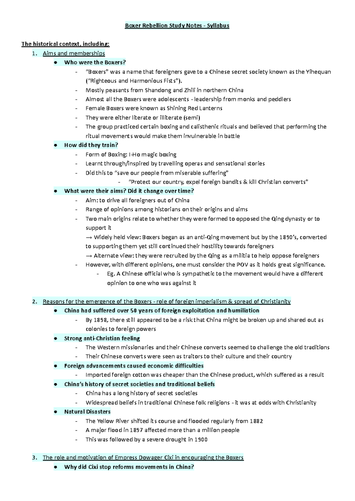 Boxer Rebellion Study Notes - Historical Context and Analysis - Studocu