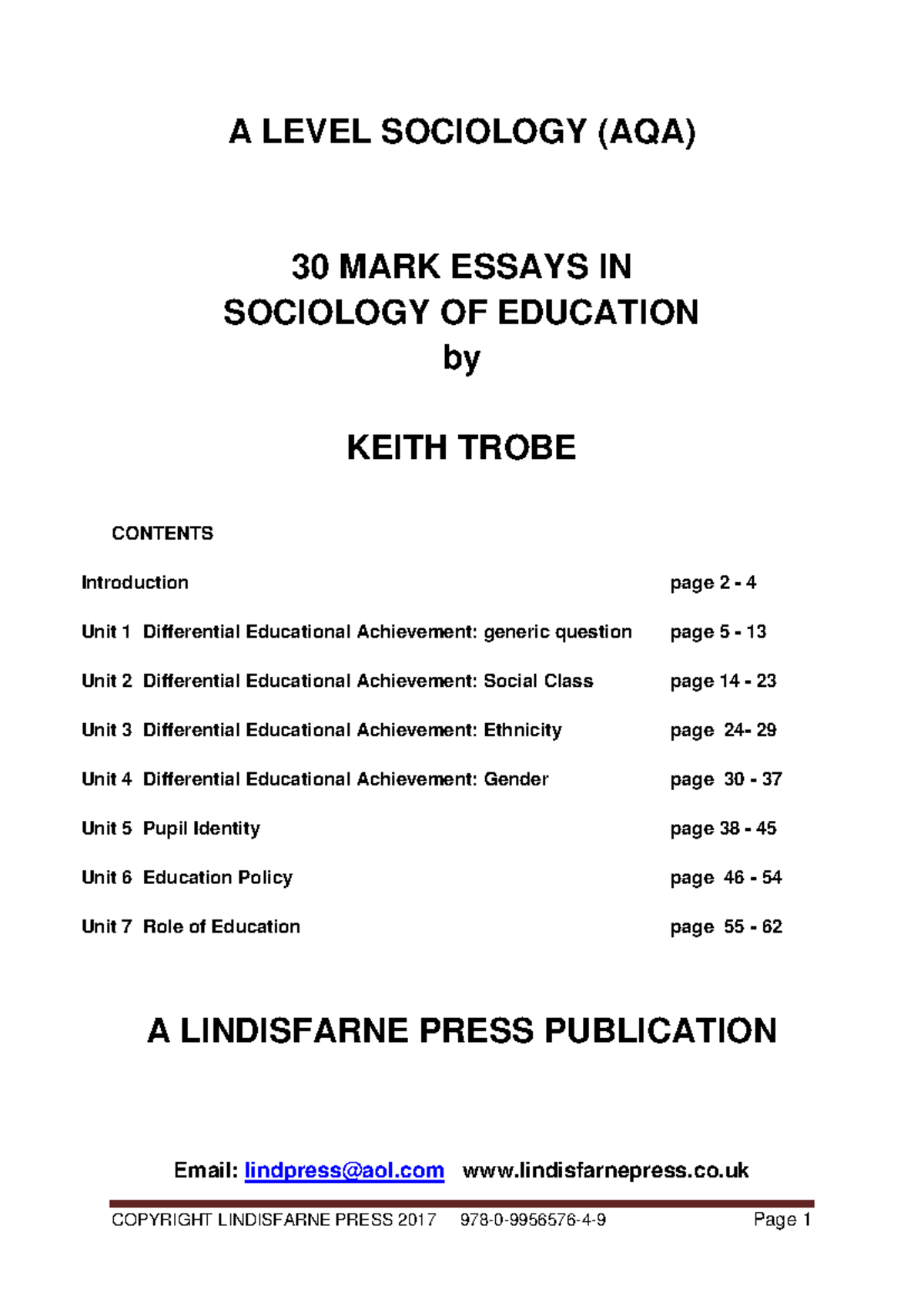 AQA Sociology 30 Mark Essays on Education: Key Concepts and Skills ...