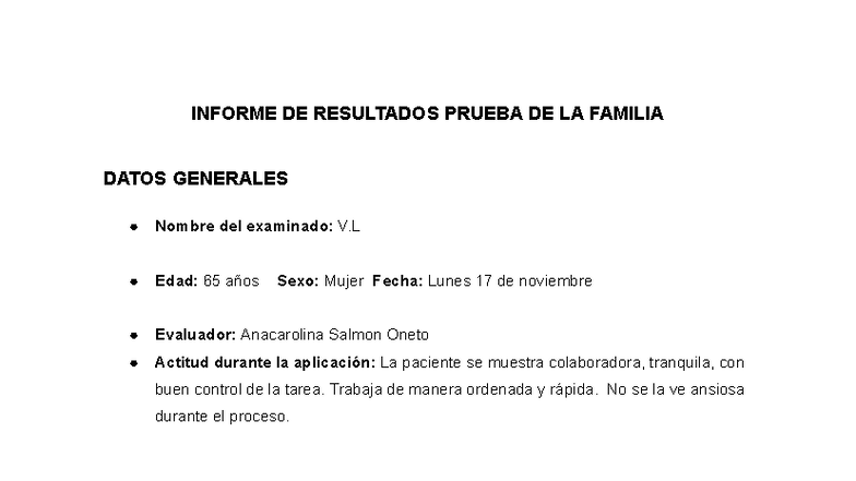 Análisis de la Prueba de la Familia: Informe de Resultados - Studocu