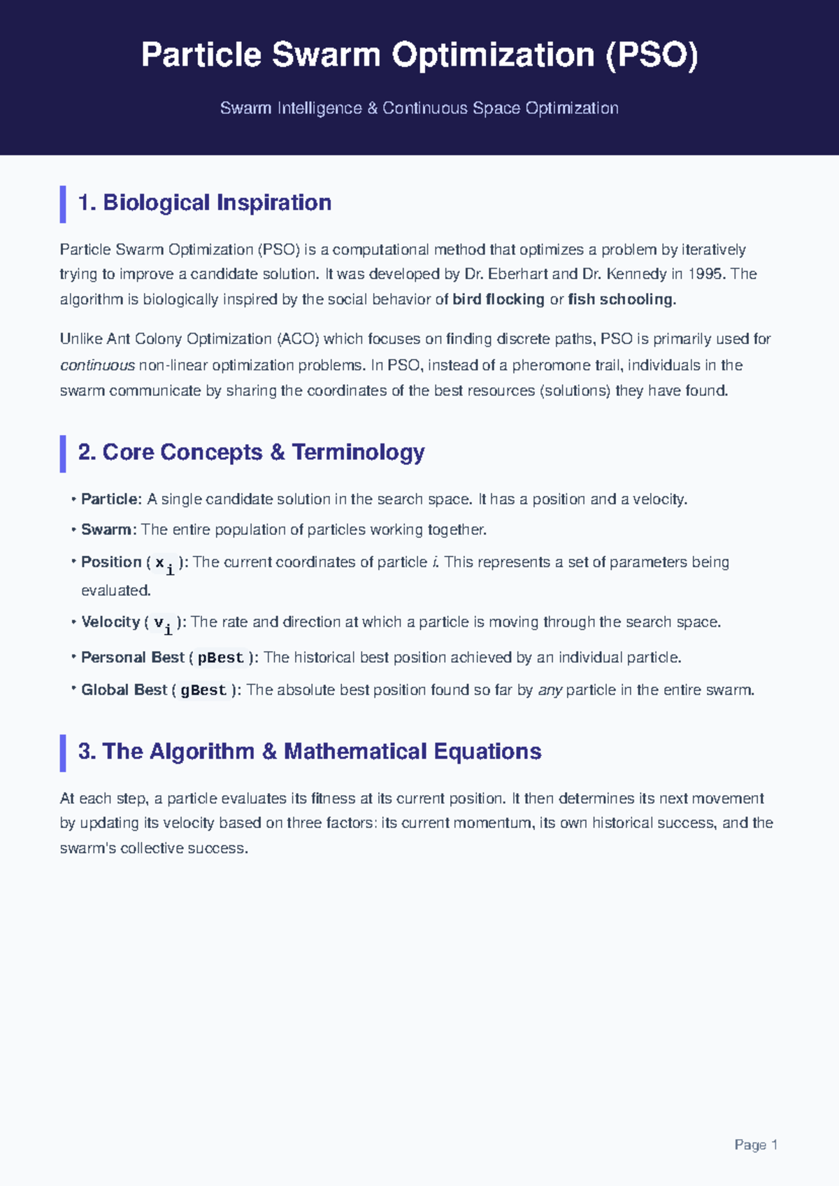 Particle Swarm Optimization (PSO) Notes: Concepts & Applications - Studocu