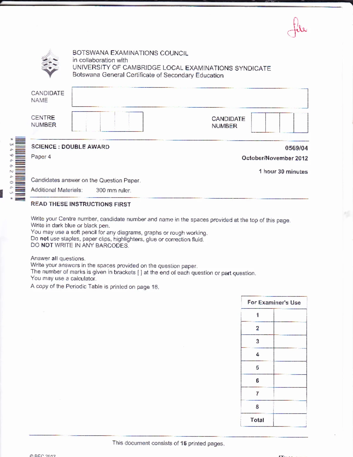 20XX BSSE General Science Specimen Paper 2 (O/N/XX) for 2025 - Studocu