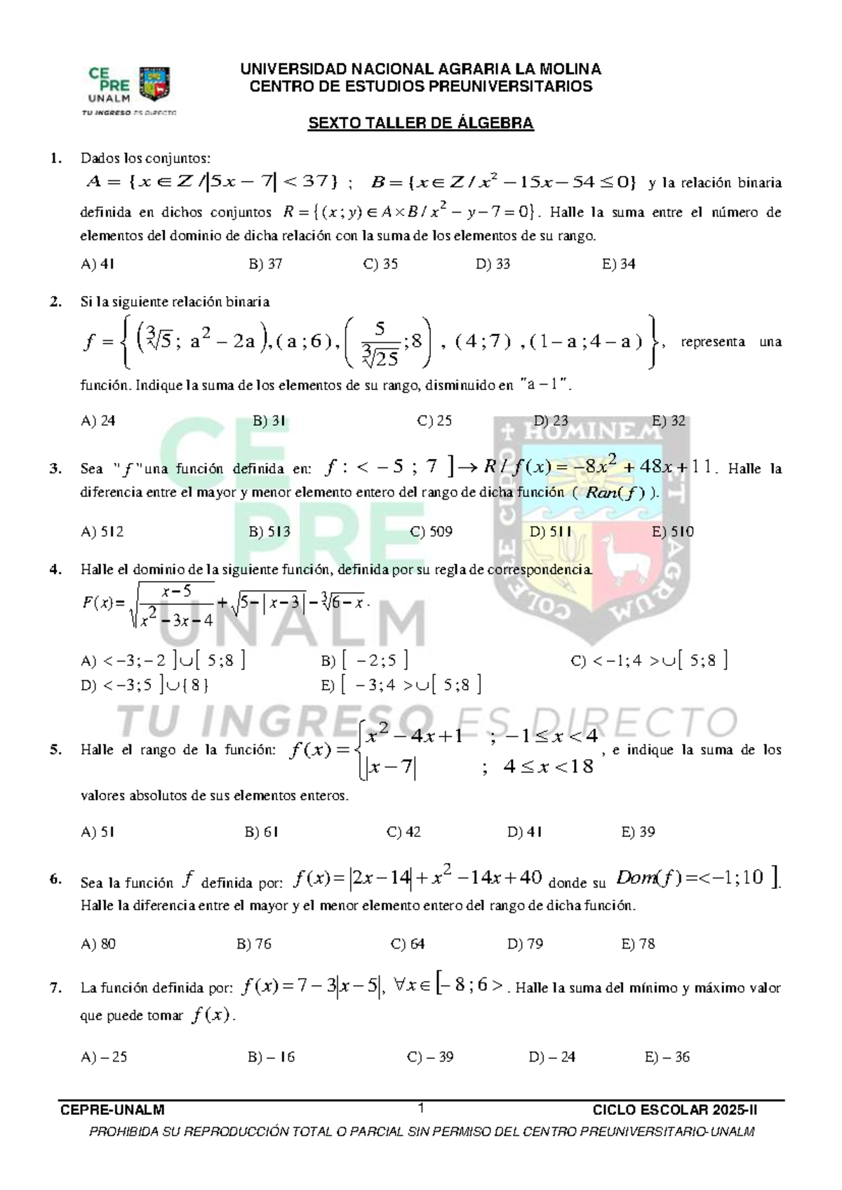 ALG - 6to Taller de Álgebra 1 - Ciclo 2025-II - F. Marcelo - Studocu