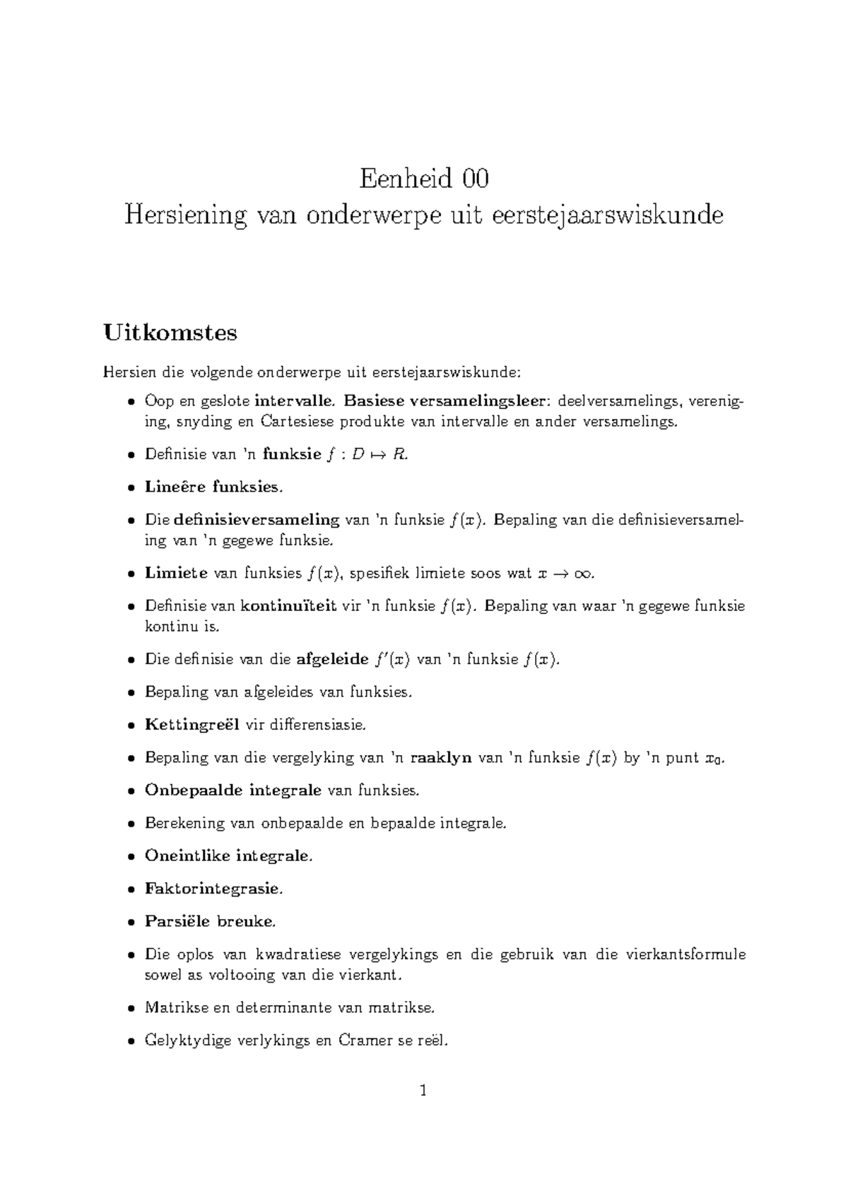 00Vol Hersiening - Eerstejaarswiskunde Onderwerpe en Funksies - Studocu