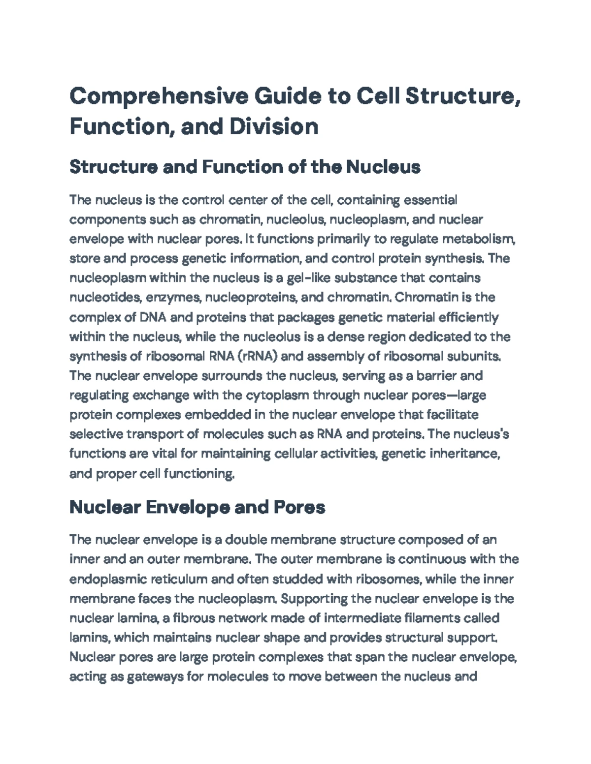 Comprehensive Review of Cell Structure & Function for BIO101 - Studocu