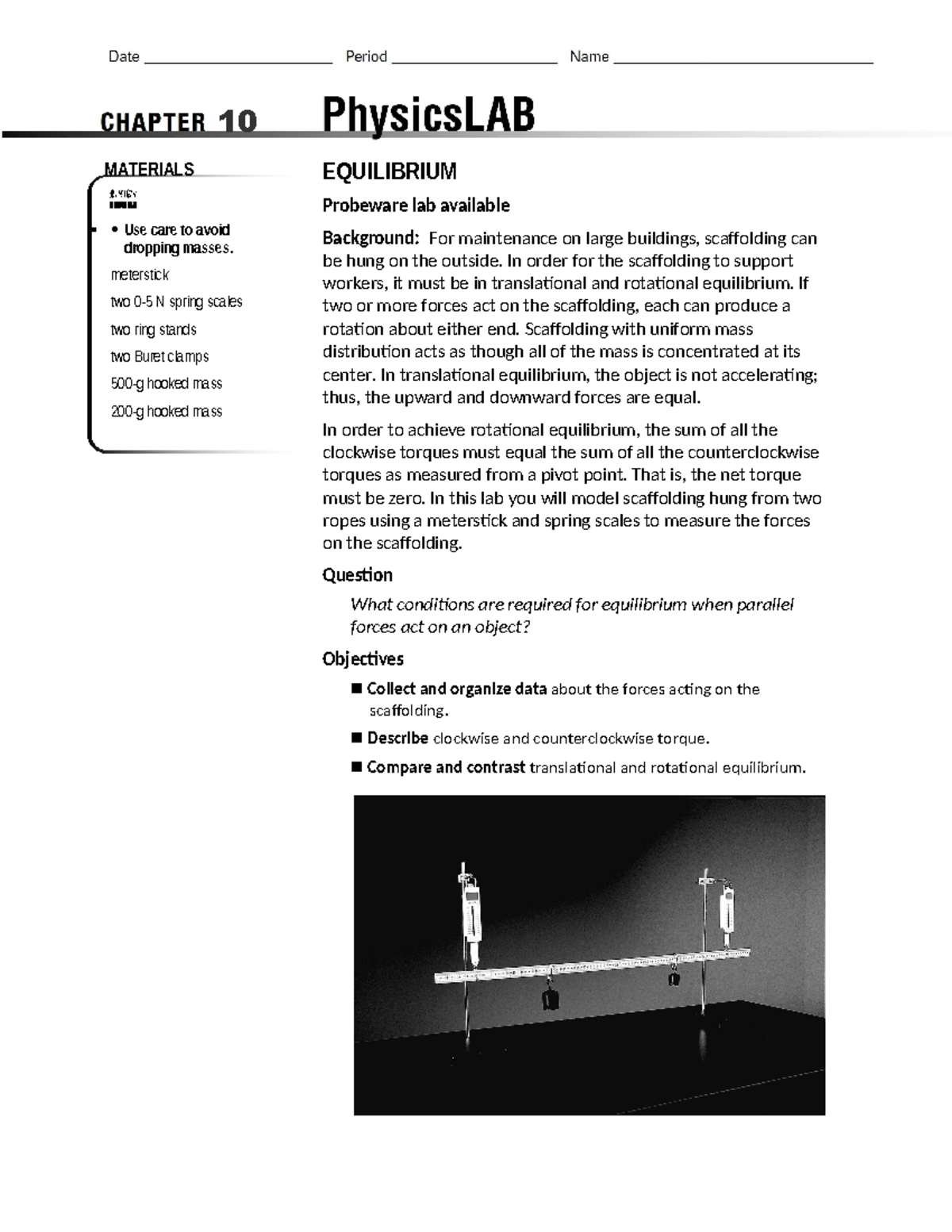 AP + Honors Torque Lab-1 - EQUILIBRIUM Probeware lab available ...