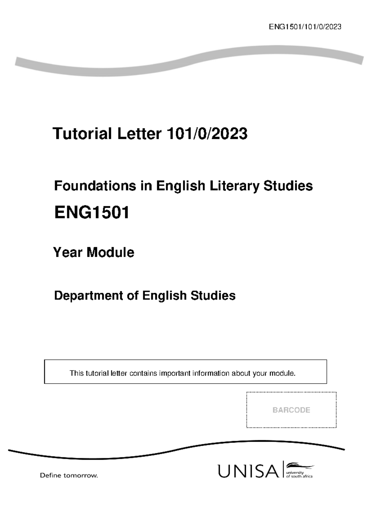 Tutorial letter for foundations in English literary studies ENG1501 ...