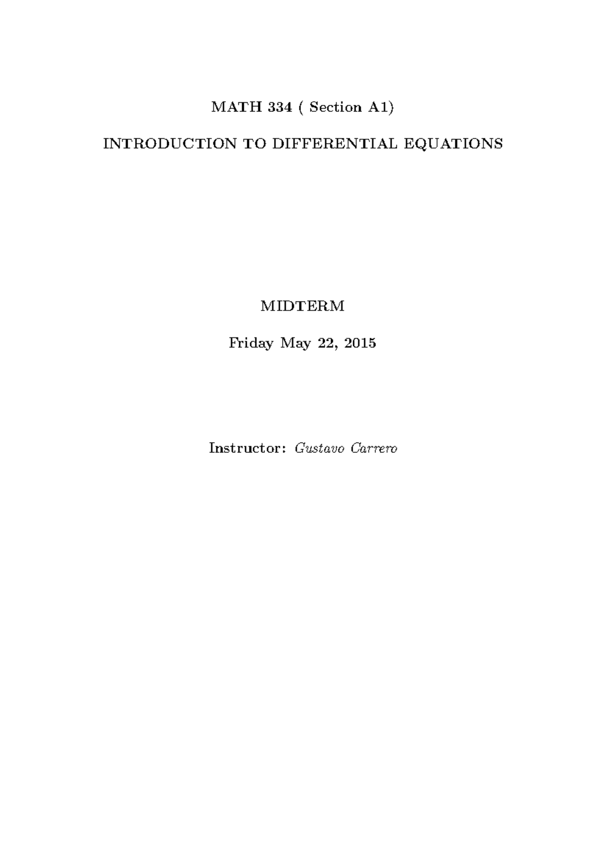 MATH 334 A1 Differential Equations Midterm Practice Notes - Studocu