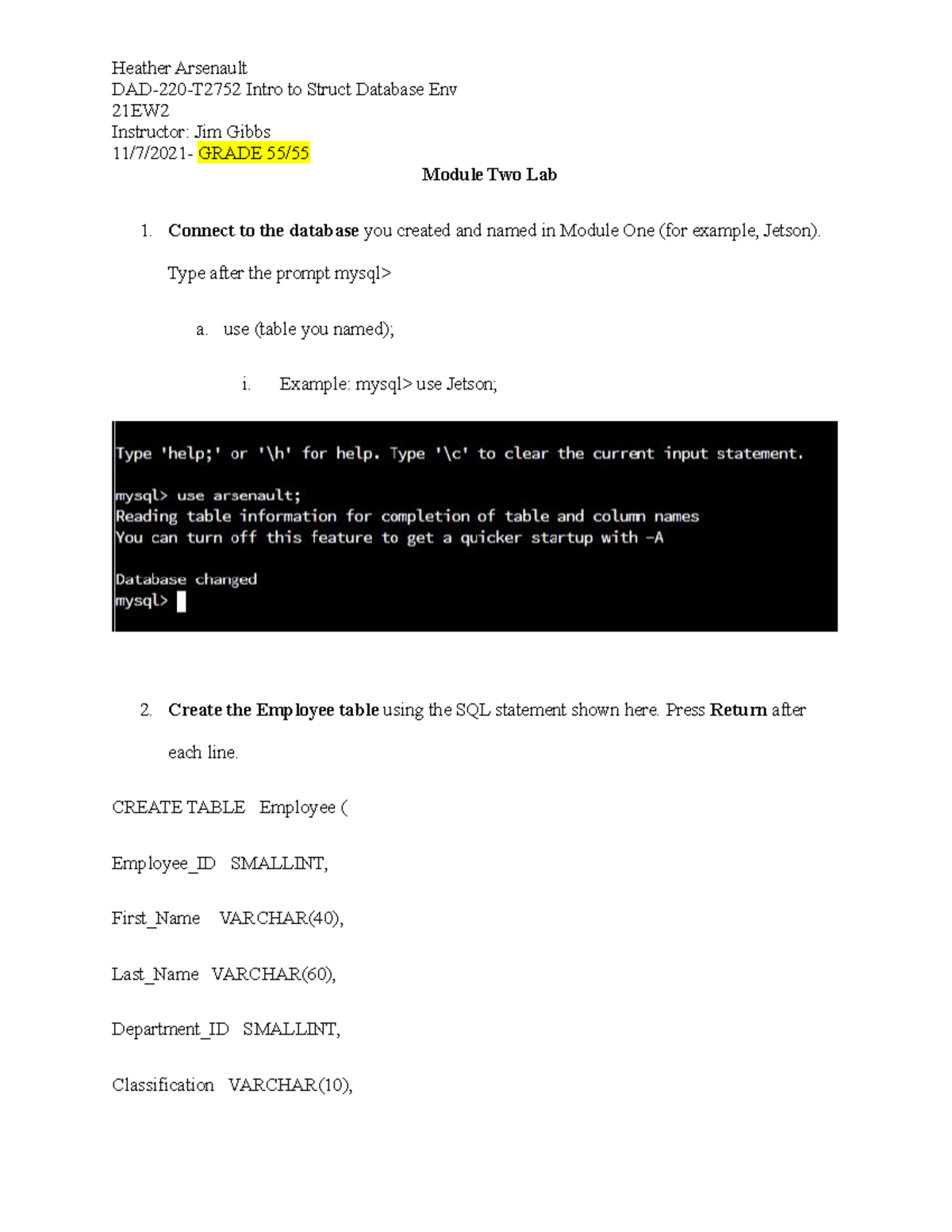 DAD220 Module Two Lab - DAD-220-T2752 Intro to Struct Database Env 21EW ...