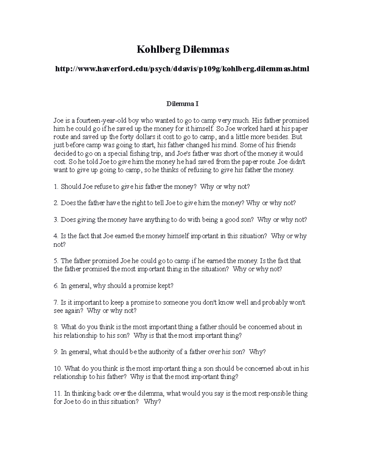 Kohlberg Dilemmas - Examples and Analysis of Ethical Scenarios - Studocu
