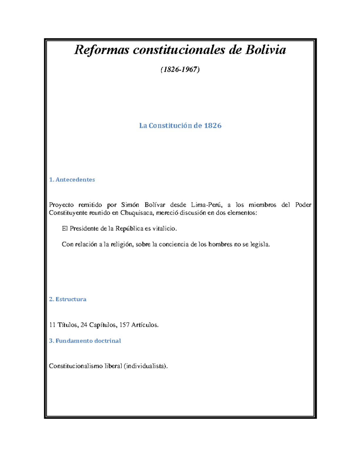 Reformas Constitucionales en Bolivia (1826-1871): Análisis Hist. y ...
