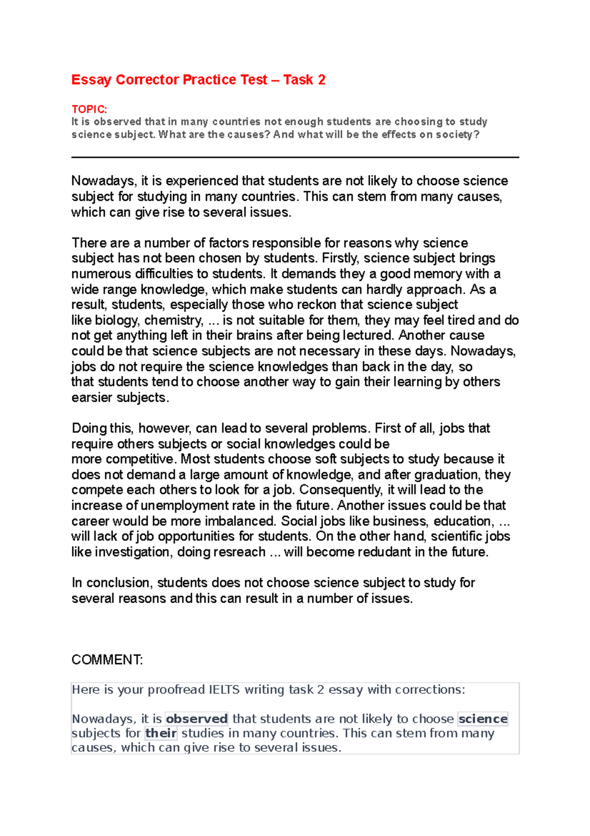 DOL English Test TA Essay Corrector – Task 2 Analysis - Studocu